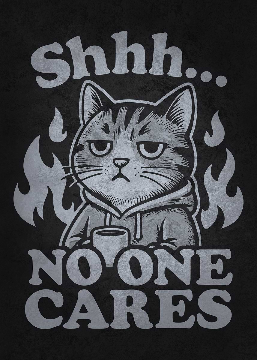 'Shhh... No One Cares, Sarcastic Funny Cat Mood' Poster, picture, metal ...