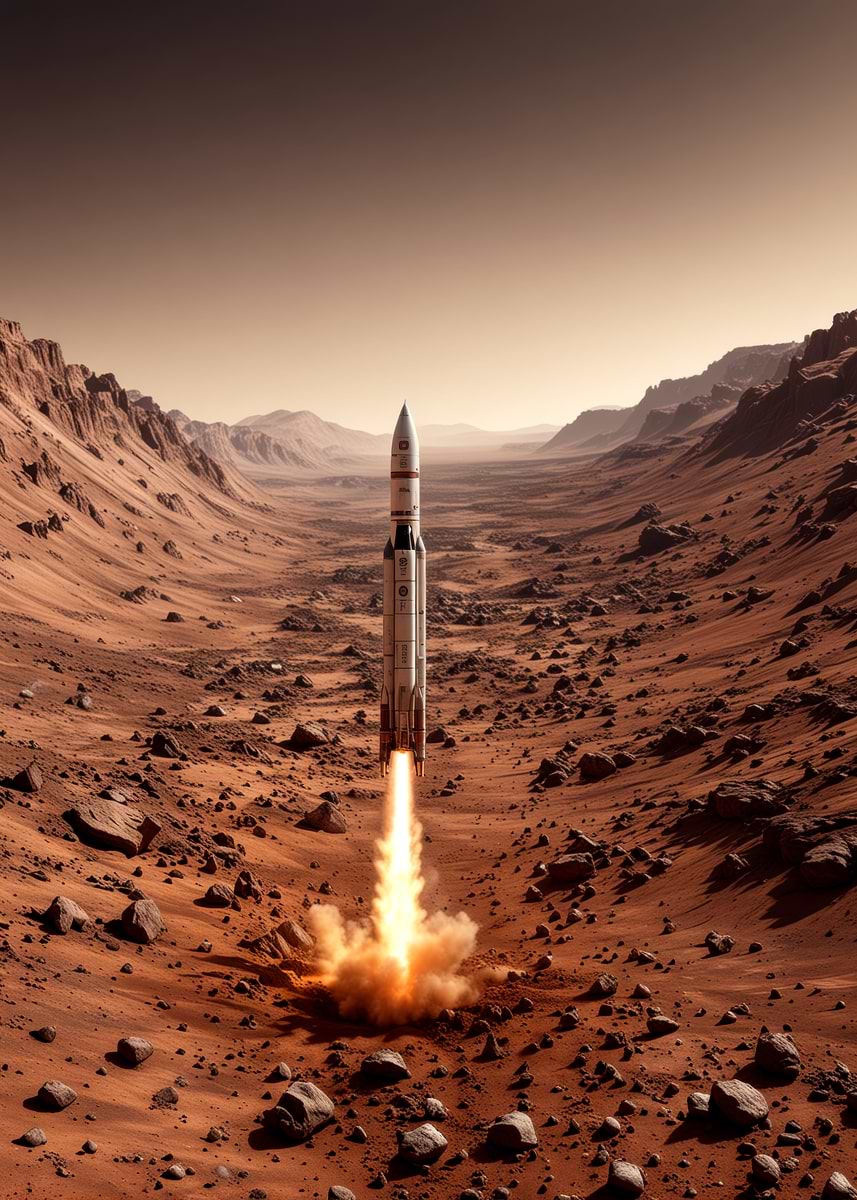 'Rocket Launch on Mars' Poster, picture, metal print, paint by Laurent ...
