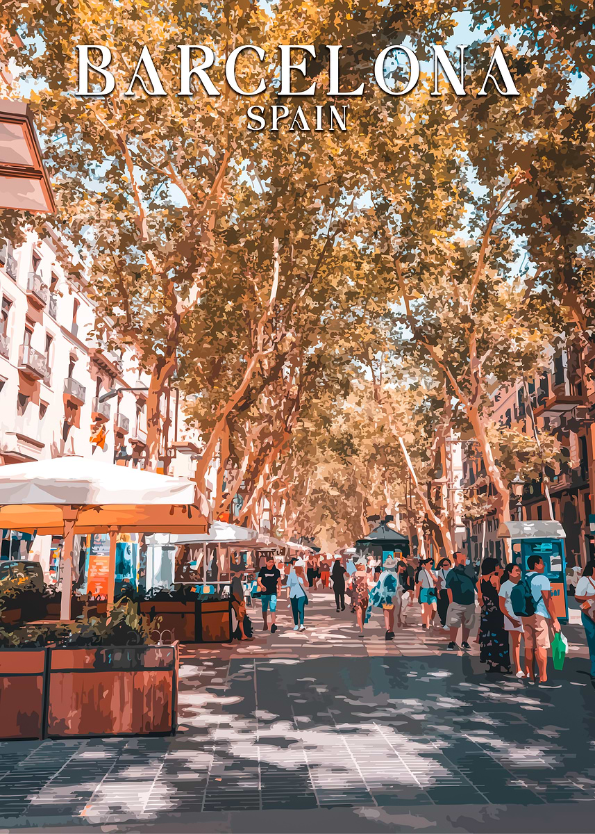 'Barcelona Street Scene' Poster, picture, metal print, paint by ...