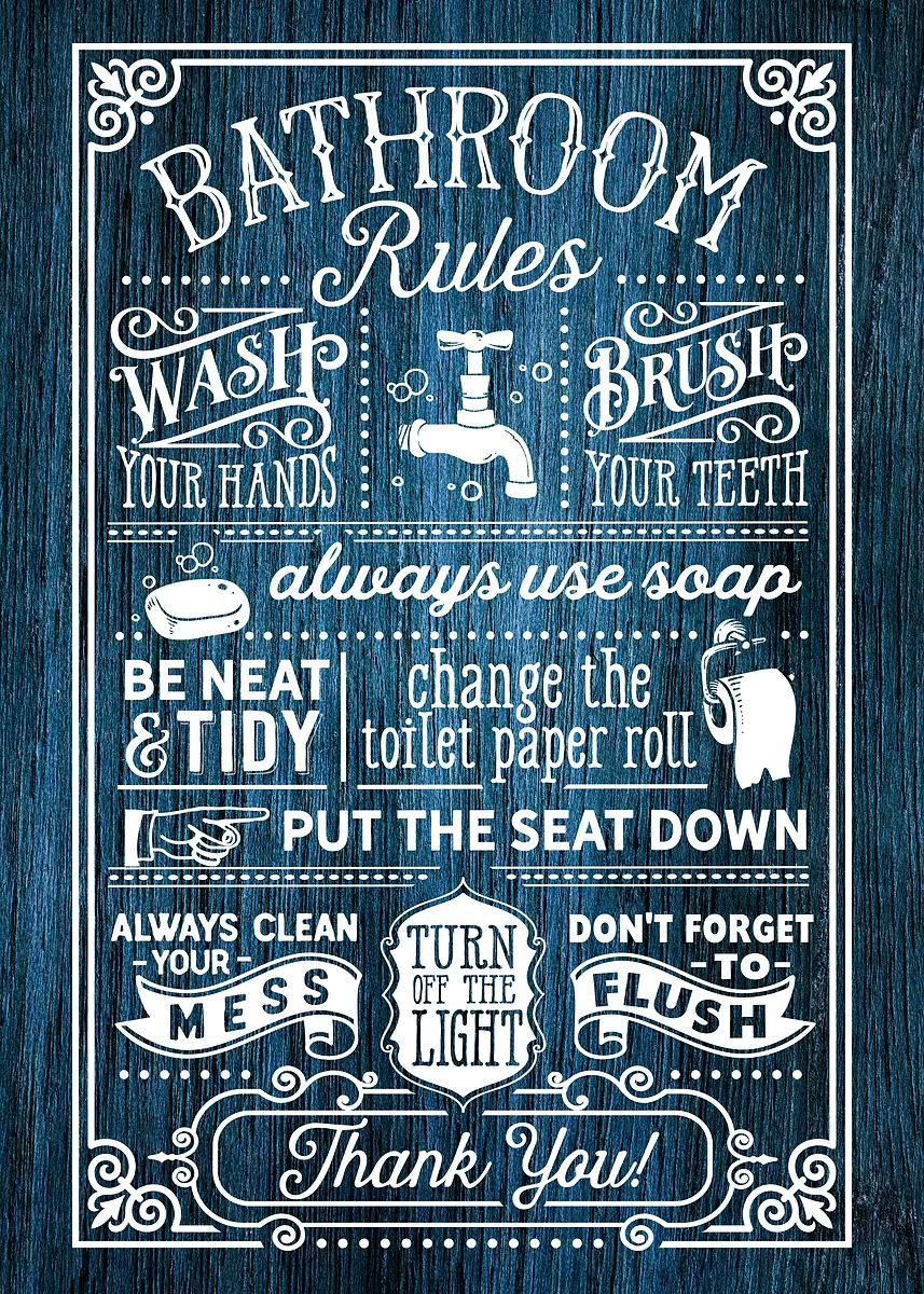 'Bathroom Rules Sign' Poster, picture, metal print, paint by Stefan ...