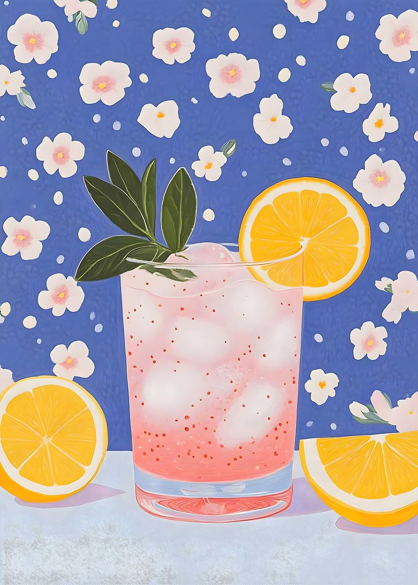 'Pink Lemonade with Lemon Slices' Poster, picture, metal print, paint ...