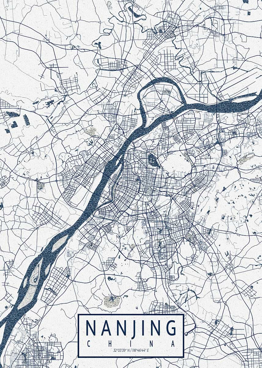 'Nanjing City Map China Coastal' Poster, picture, metal print, paint by ...