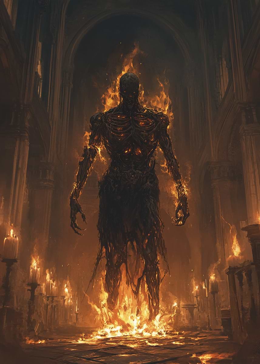 'Burning Figure in Cathedral, Agni' Poster, picture, metal print, paint ...
