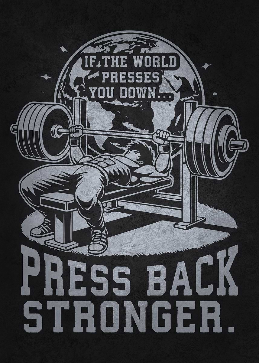 'Press Back Stronger - Anime Bench Press Gym' Poster, picture, metal ...