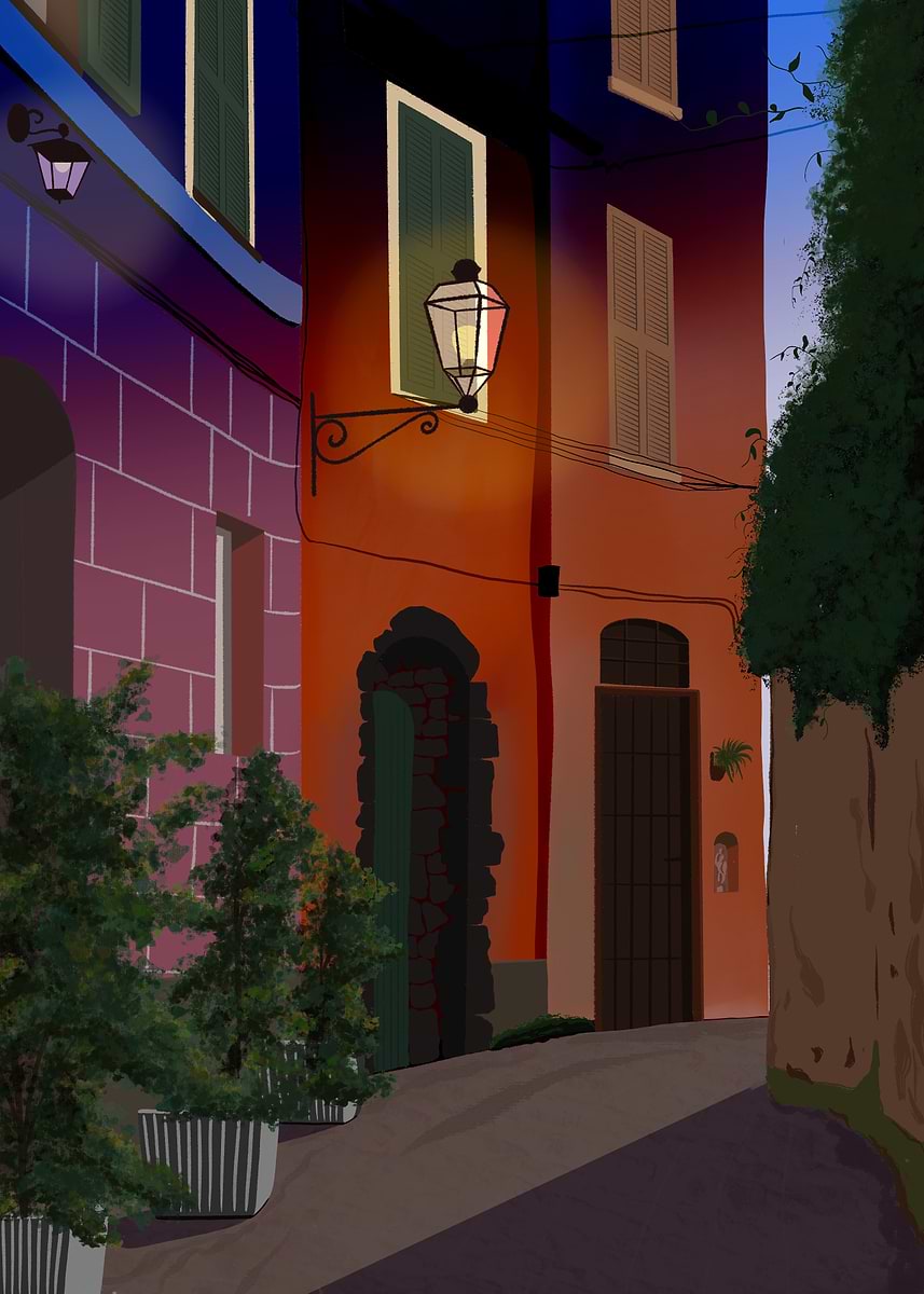 'Evening Alleyway' Poster, picture, metal print, paint by holailustra ...