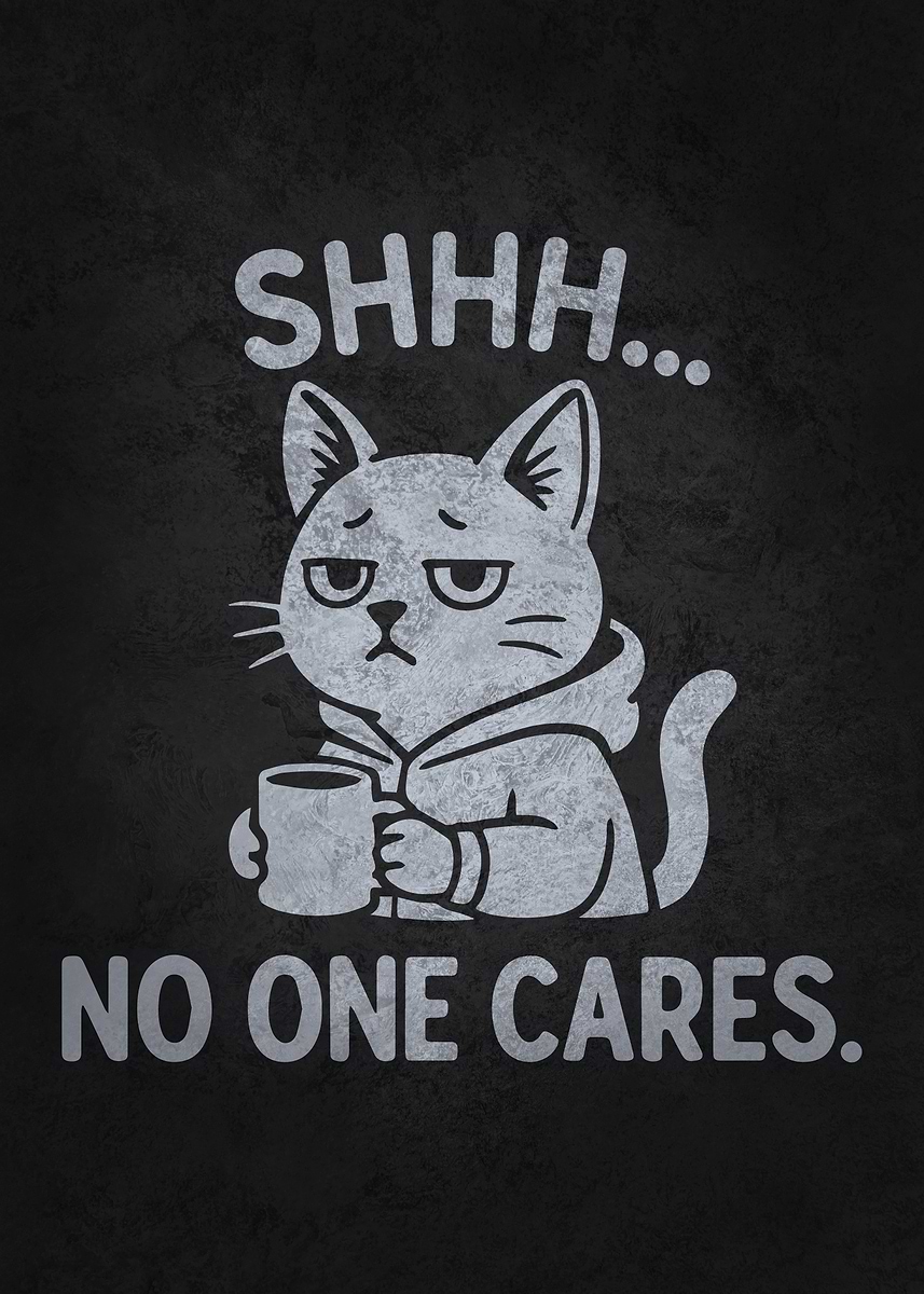 'Shhh... No One Cares – Funny Sarcastic Cat' Poster, picture, metal ...