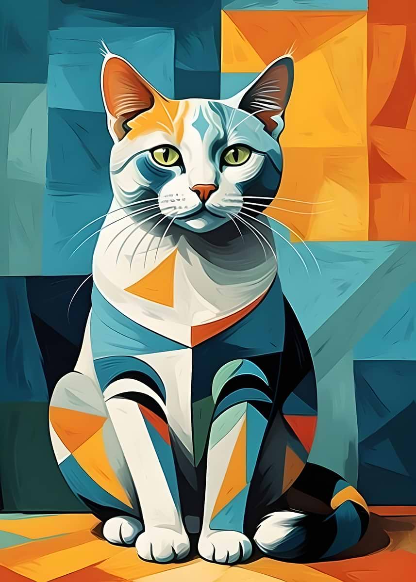 'Geometric Cat Portrait' Poster, picture, metal print, paint by ...