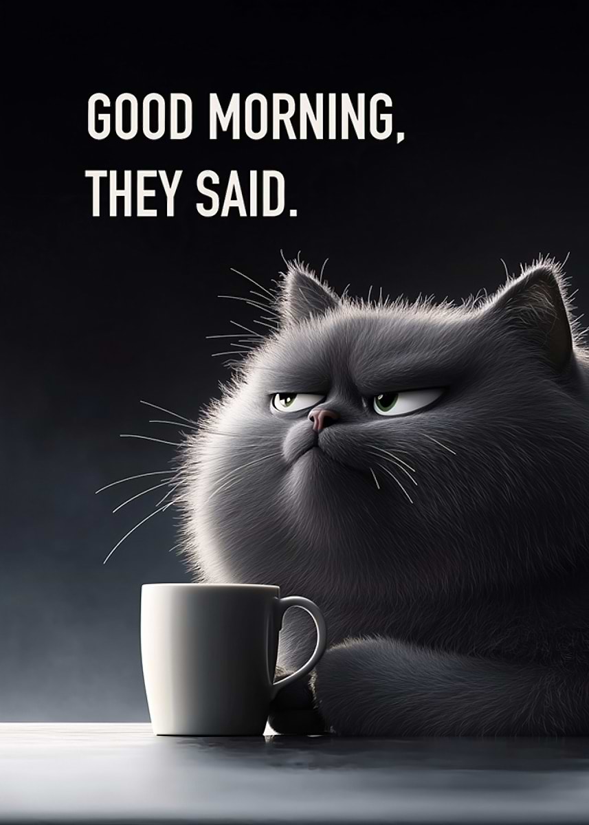 'Grumpy Cat Morning' Poster, picture, metal print, paint by 9743 | Displate