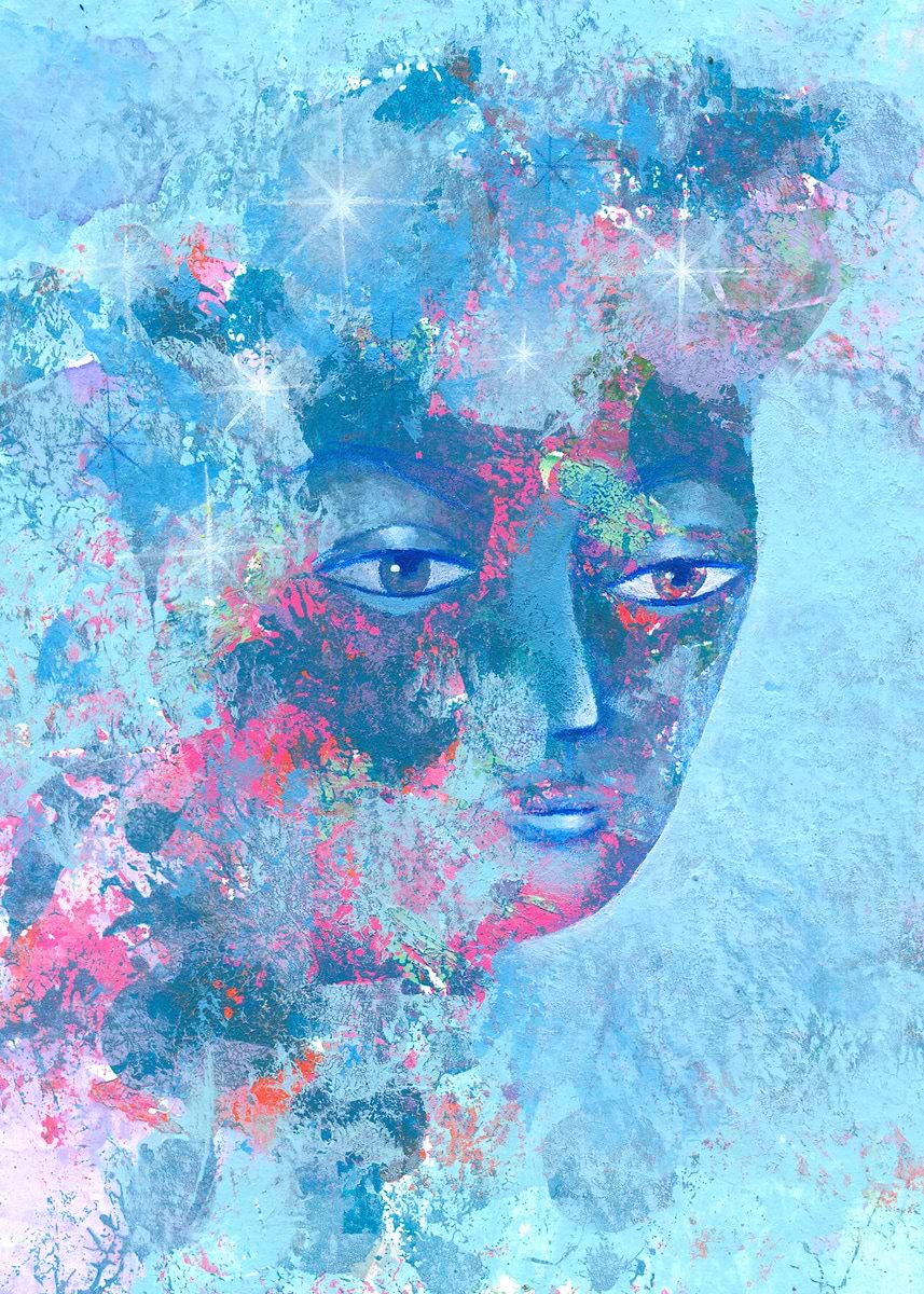 'Abstract Face with Stars in Cool Tones' Poster, picture, metal print ...