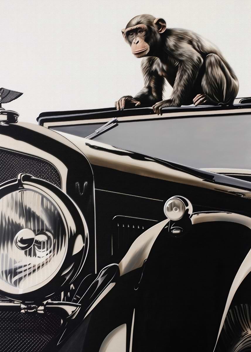 'Chimp on Classic Car' Poster, picture, metal print, paint by 9743 ...