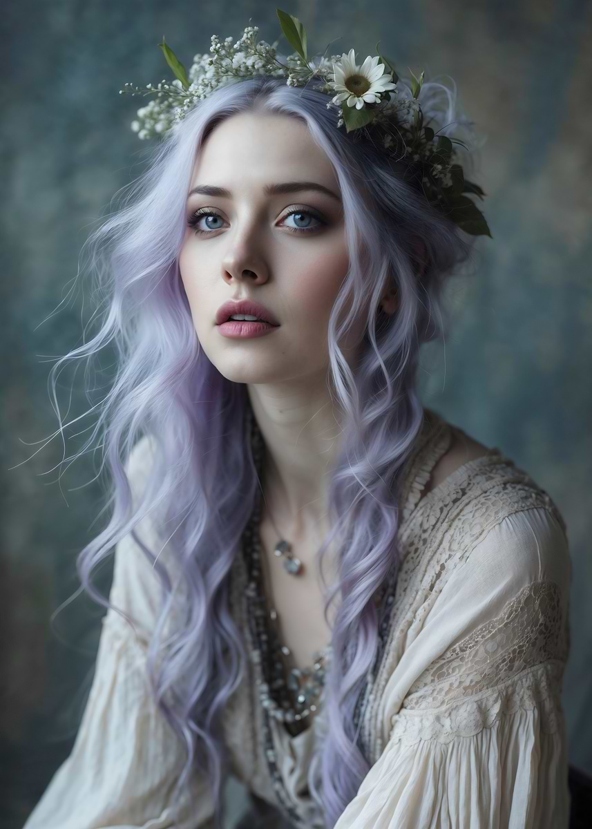 'Purple Hair Flower Crown' Poster, picture, metal print, paint by Yazan ...