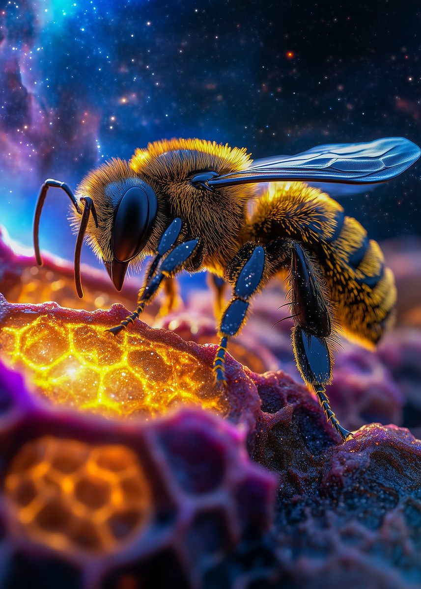 'Cosmic Bee on Honeycomb' Poster, picture, metal print, paint by ...