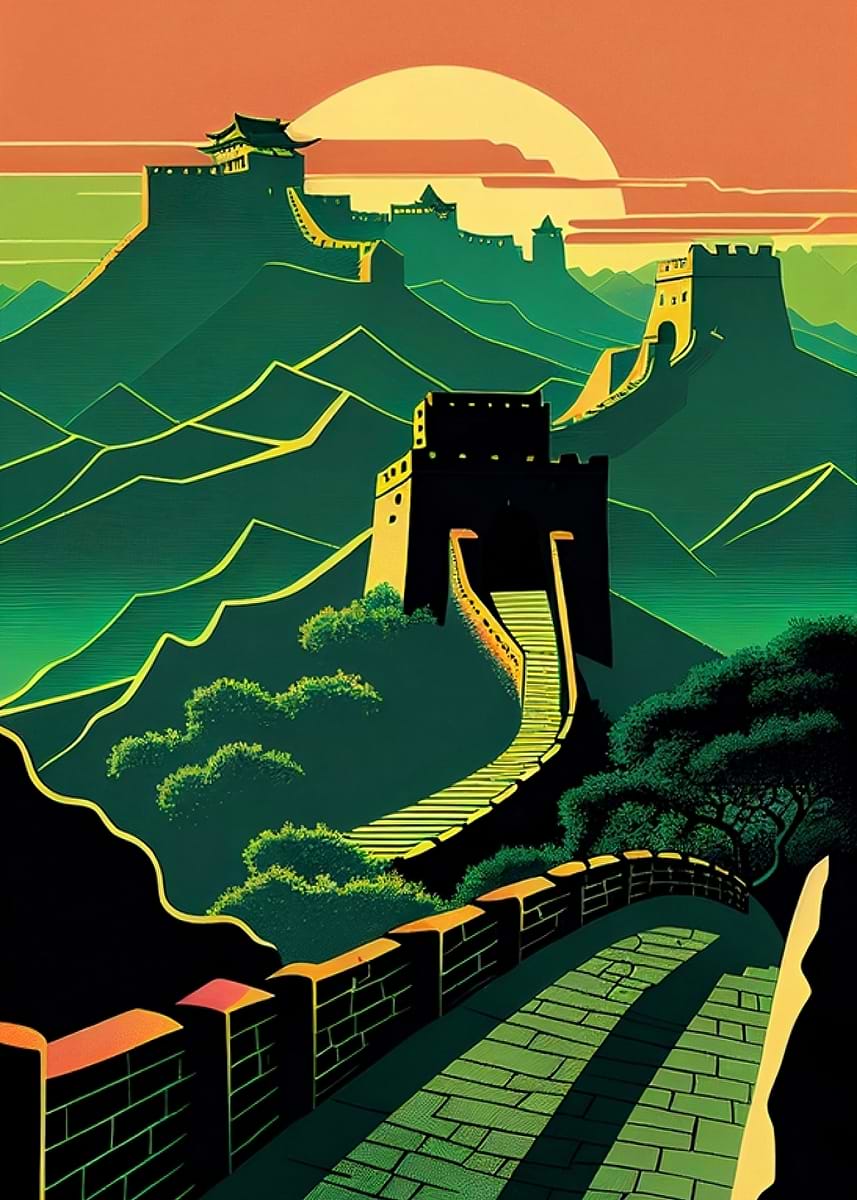'Great Wall of China Sunset' Poster, picture, metal print, paint by ...