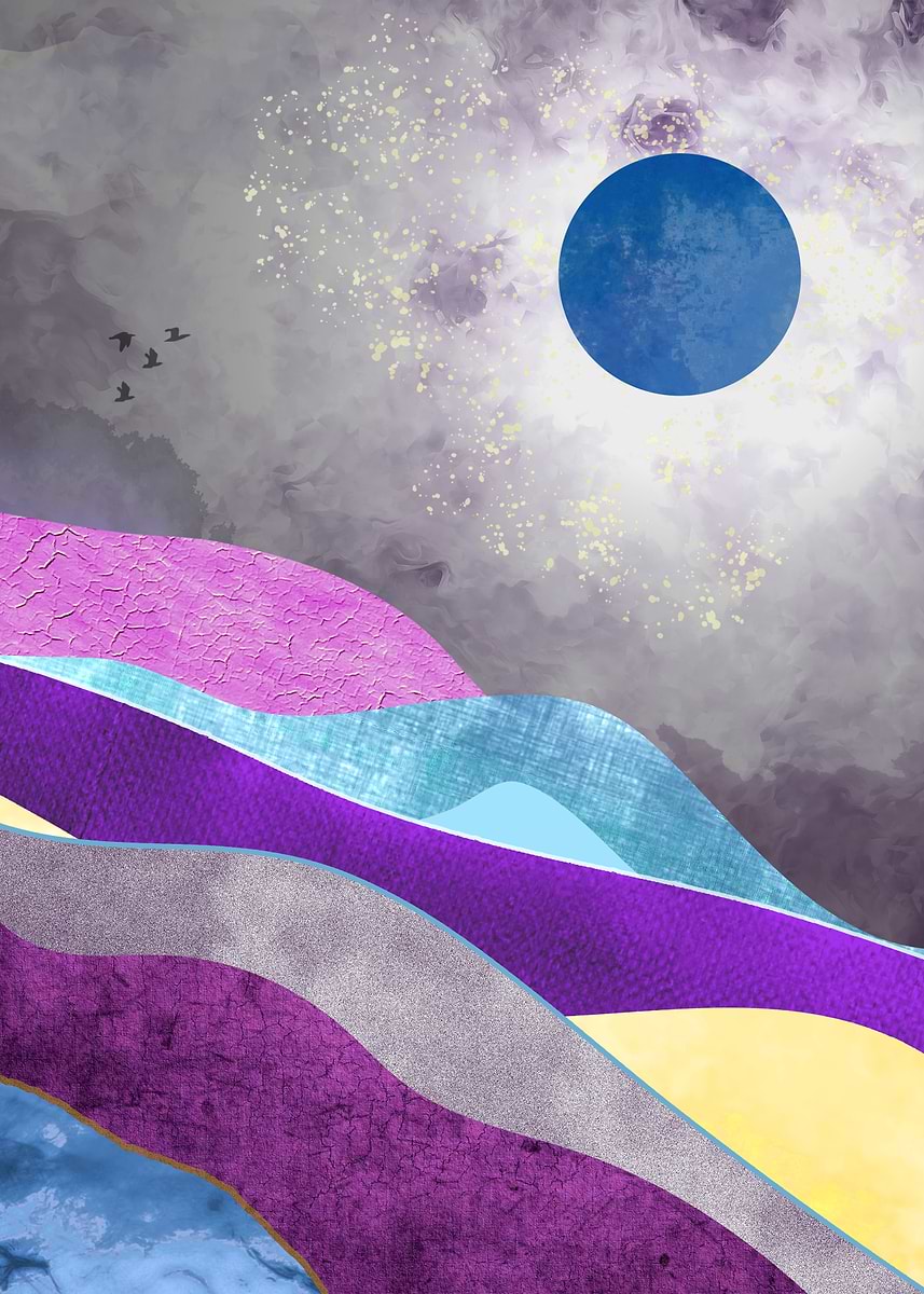 'Blue Moon Abstract Landscape' Poster, picture, metal print, paint by ...