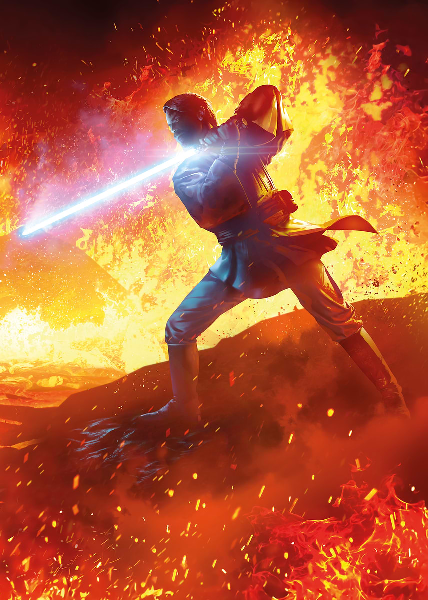 'Obi-Wan Kenobi in the Duel on Mustafar Dyptych' Poster, picture, metal ...