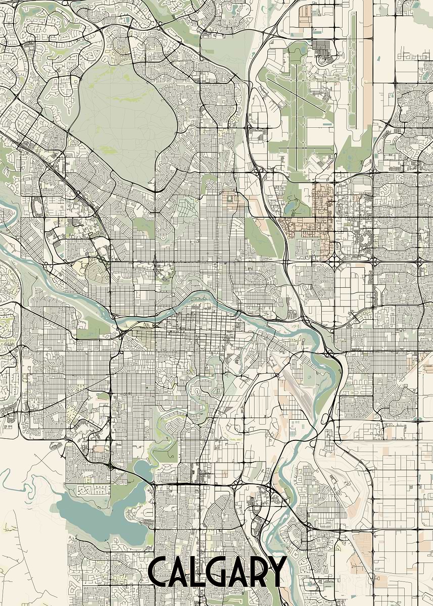 'Calgary City Map' Poster, picture, metal print, paint by Sam Kal ...