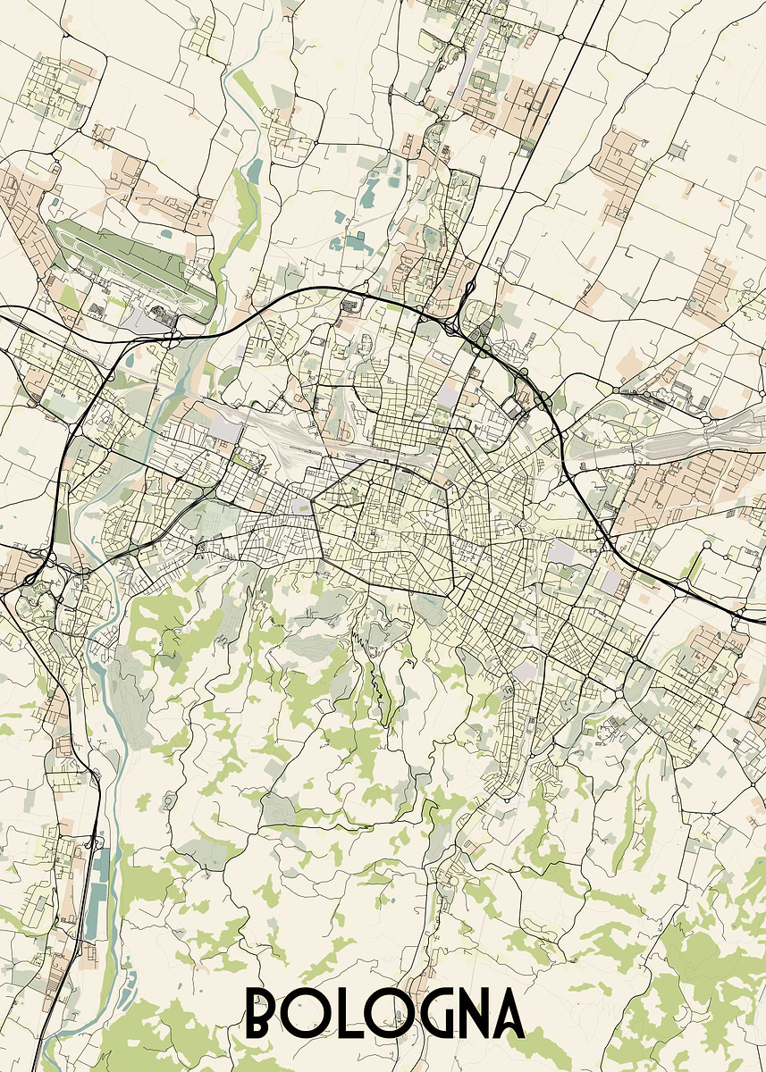 'Bologna City Map' Poster, picture, metal print, paint by Sam Kal ...