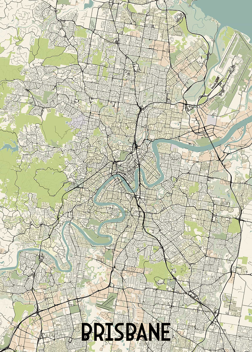 'Brisbane City Map' Poster, picture, metal print, paint by Sam Kal ...