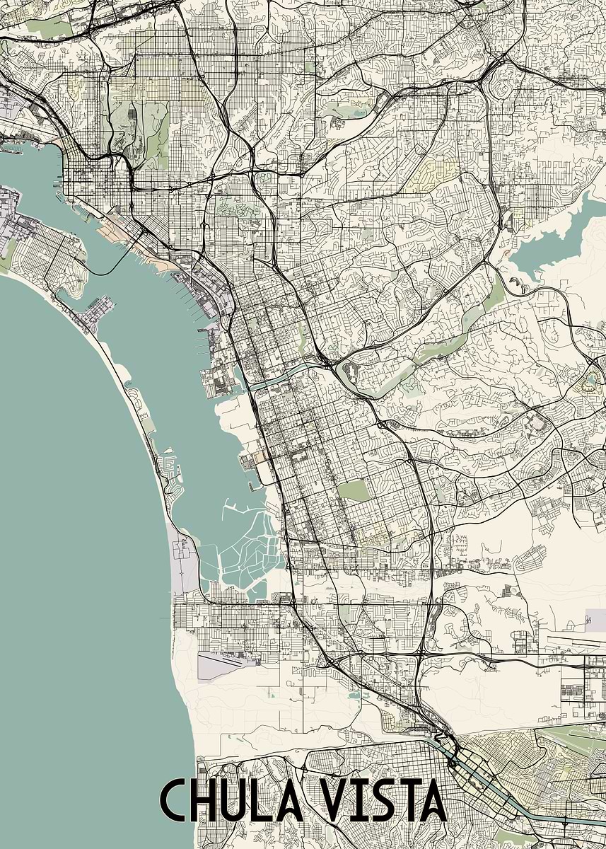 'Chula Vista City Map' Poster, picture, metal print, paint by Sam Kal ...