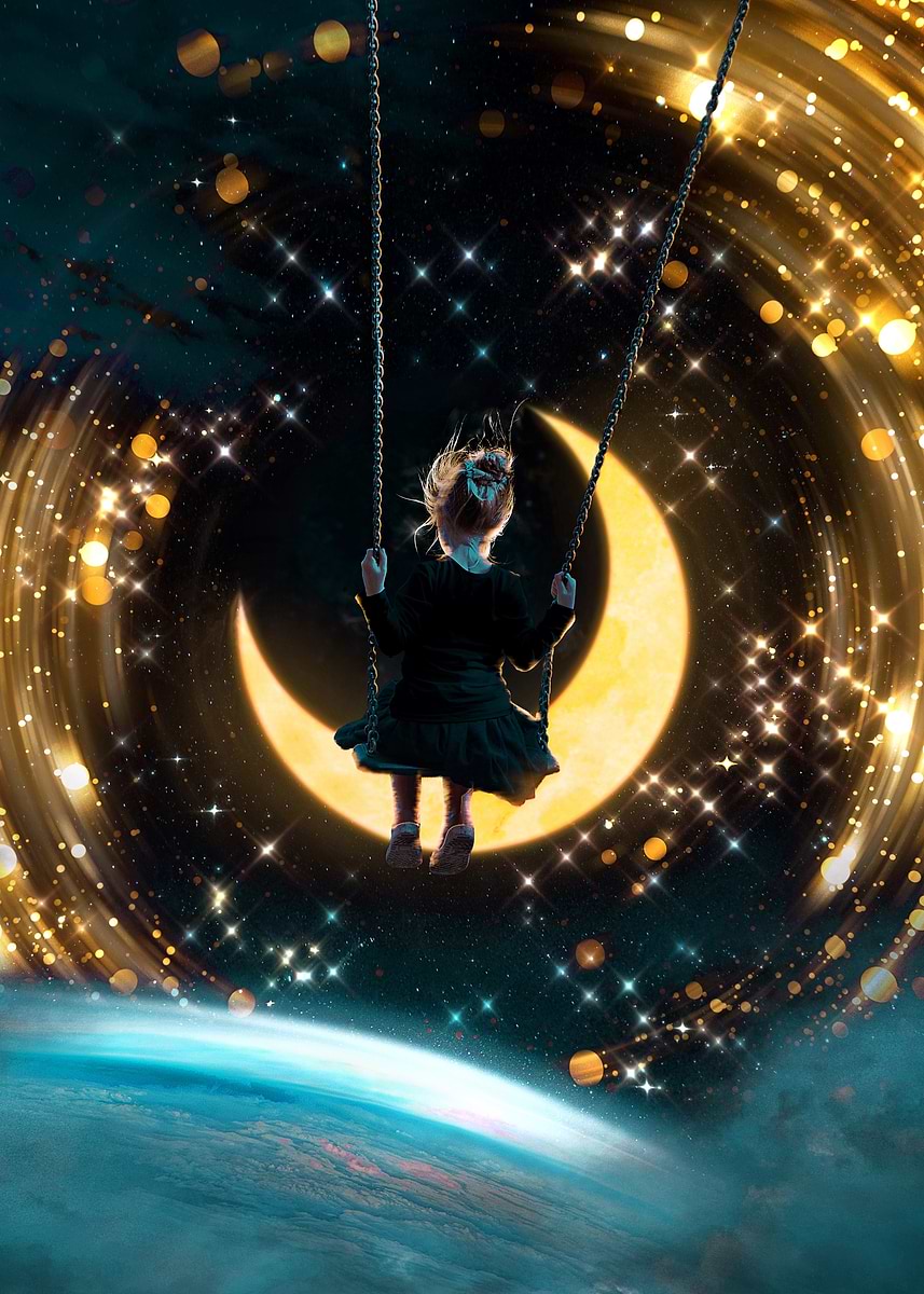 'Moon Swing' Poster, picture, metal print, paint by Lumi Fantasy | Displate
