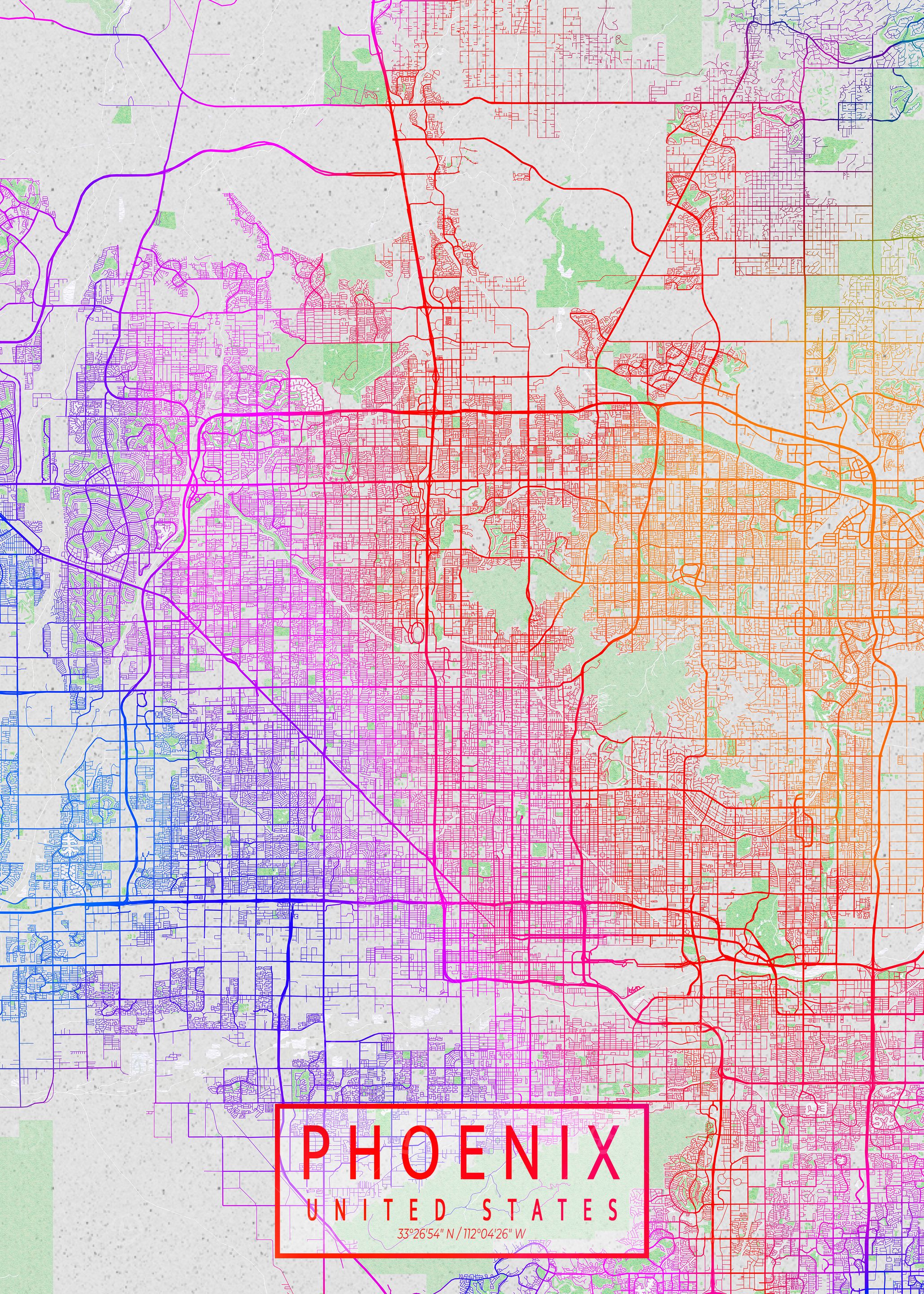 'Phoenix City Map USA Colorful' Poster, picture, metal print, paint by ...