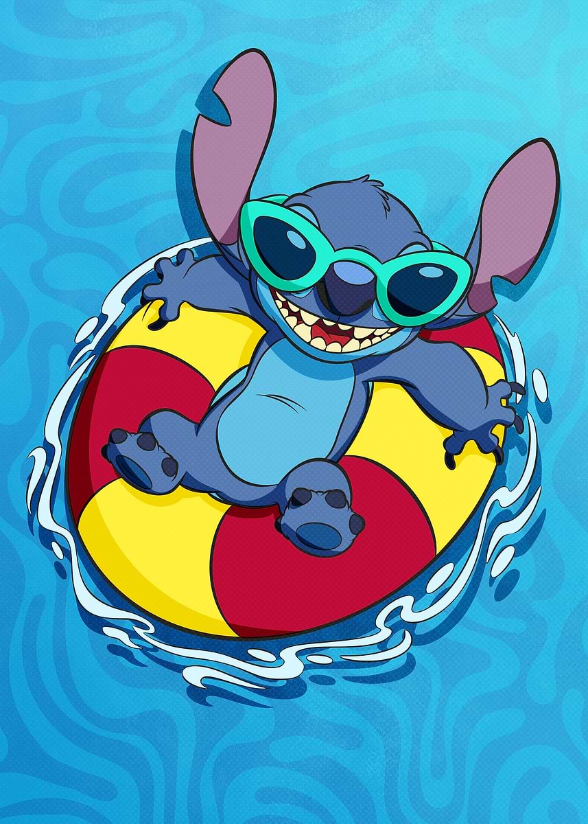 'Stitch Floating Waves' Poster, picture, metal print, paint by Disney ...
