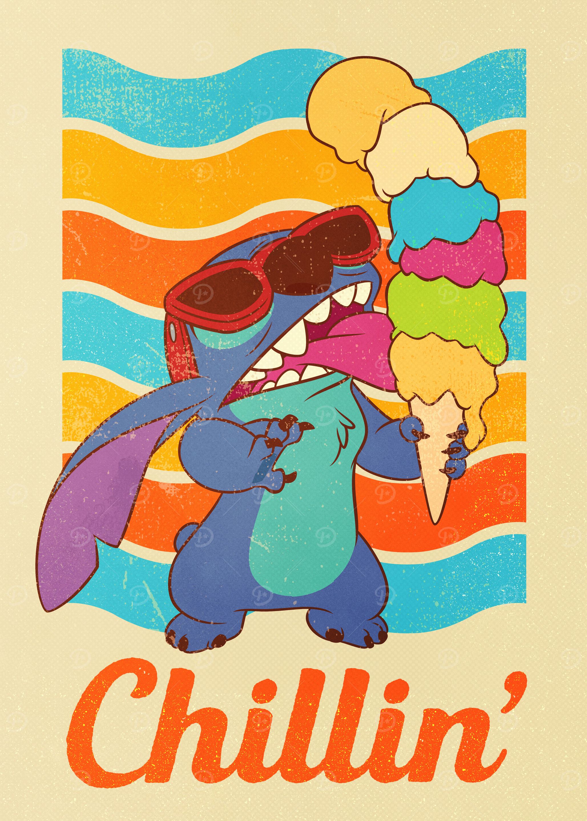 'Stitch Chillin Ice Cream' Poster, picture, metal print, paint by ...