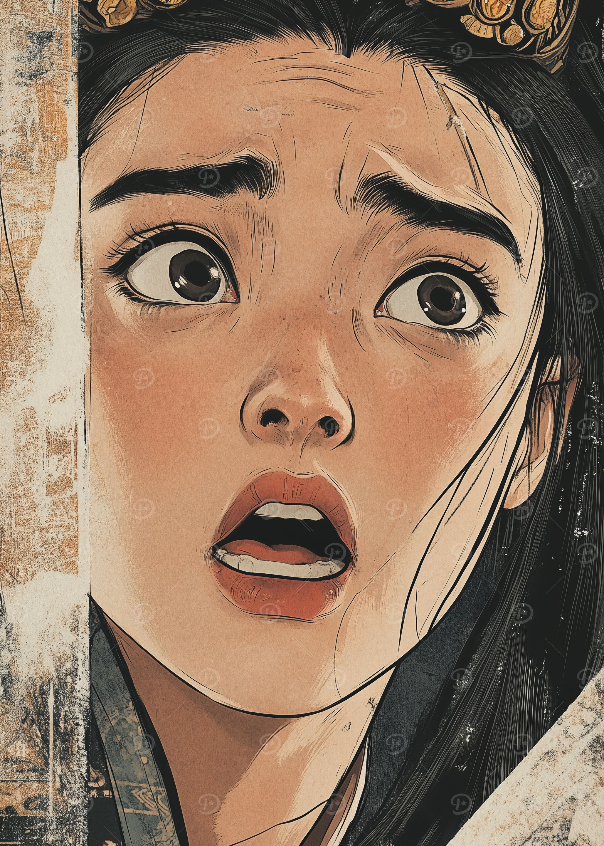 'Anime Girl with Fearful Expression' Poster, picture, metal print ...