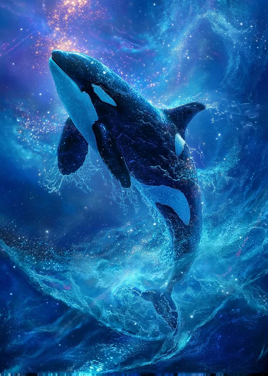 'Orca Leaping Through Stars' Poster, picture, metal print, paint by ...