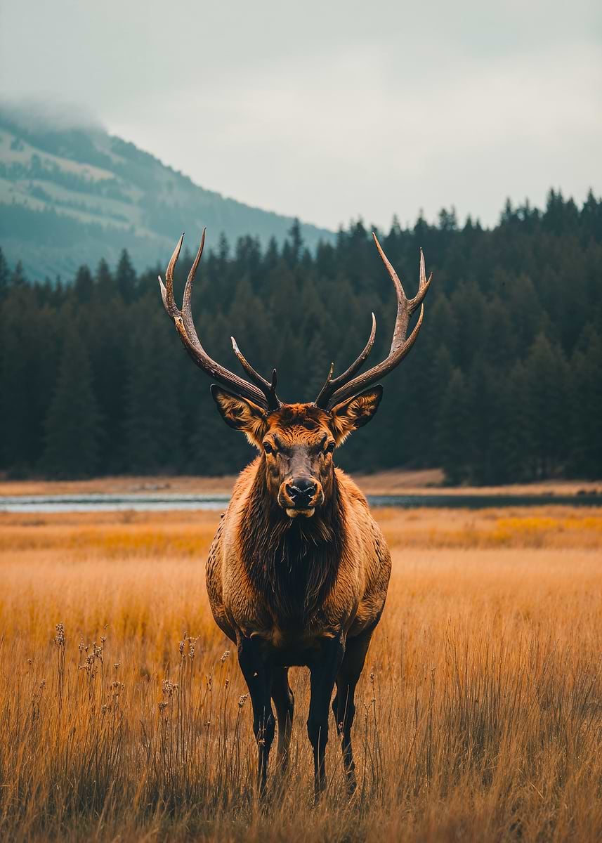 'Majestic Elk in Meadow' Poster, picture, metal print, paint by ...