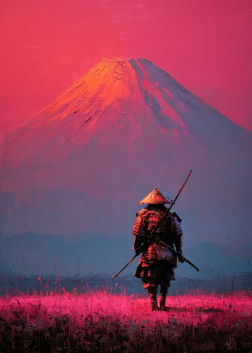 'Samurai and Mount Fuji' Poster, picture, metal print, paint by ...