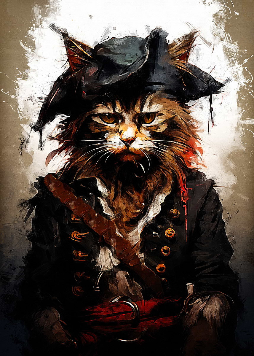 'Pirate Cat Portrait' Poster, picture, metal print, paint by to phat ...