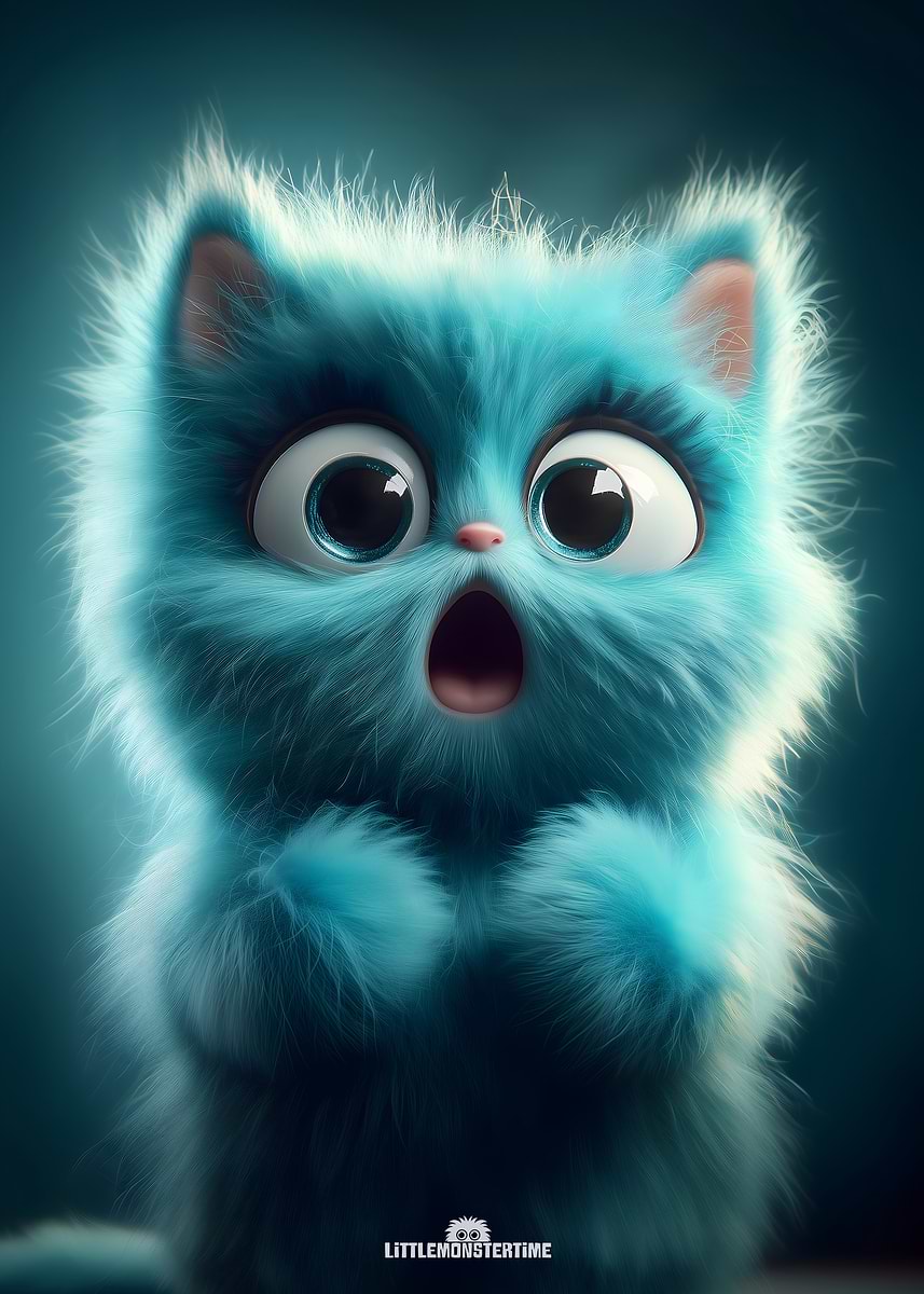 'Shockle - Surprised Blue Monster' Poster, picture, metal print, paint ...