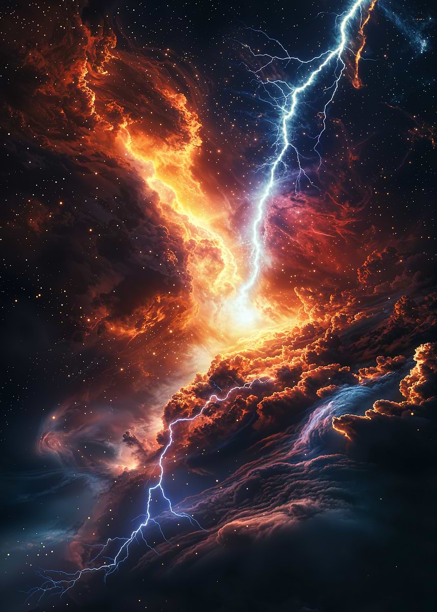 'Cosmic Lightning Storm' Poster, picture, metal print, paint by ...