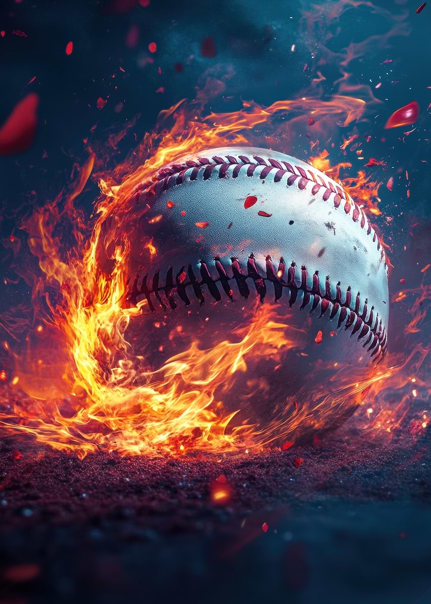 'Baseball on Fire' Poster, picture, metal print, paint by Byrdyak ...