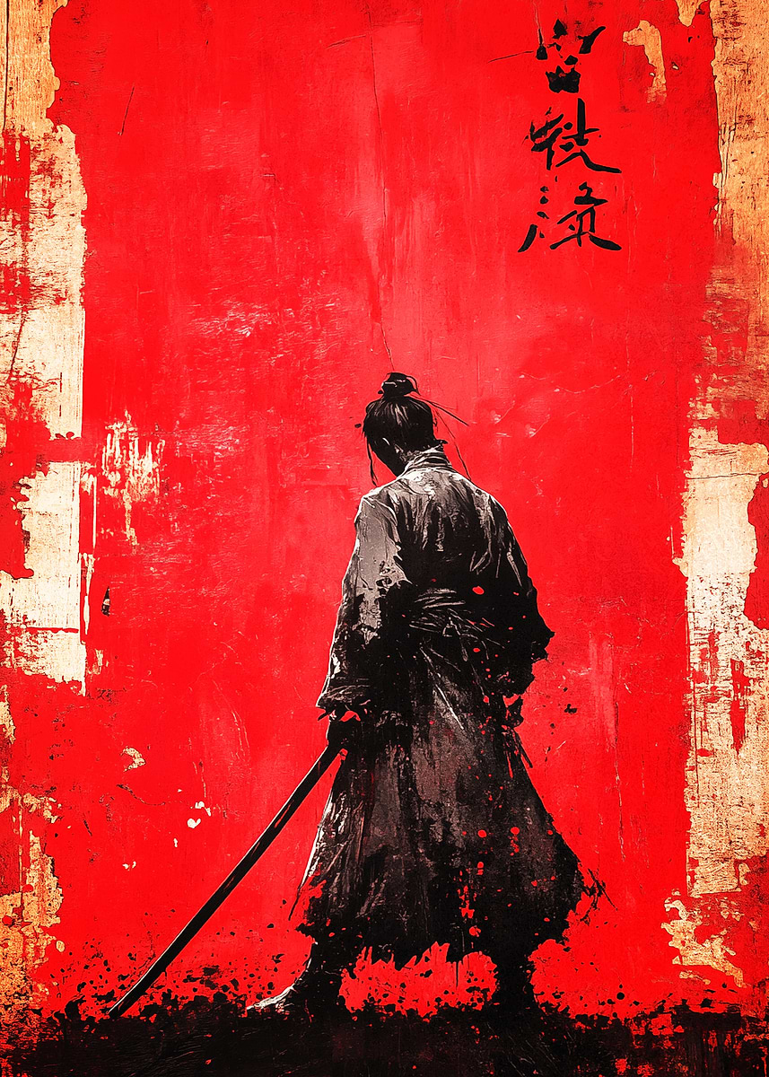 'Ronin Silhouette' Poster, picture, metal print, paint by Mehdi | Displate