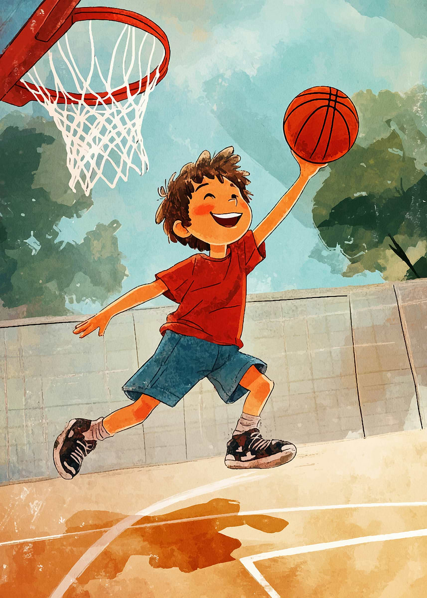 'Boy Shooting Basketball' Poster, picture, metal print, paint by ...