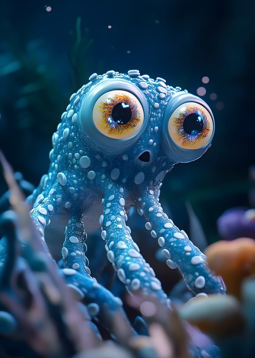 'Cute Blue Baby Octopus' Poster, picture, metal print, paint by ...