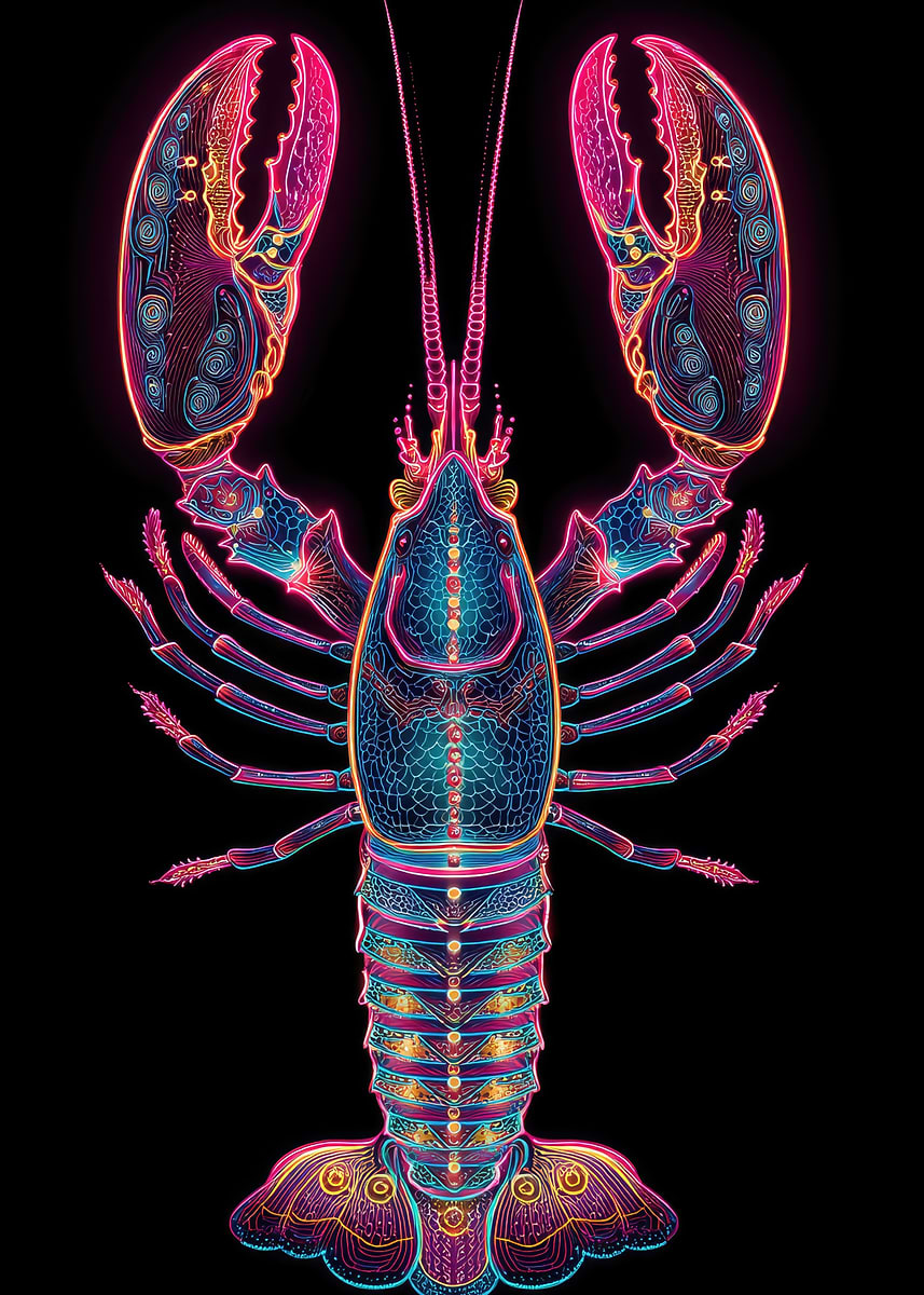 'Neon Lobster Art' Poster, picture, metal print, paint by GulDesignCo ...