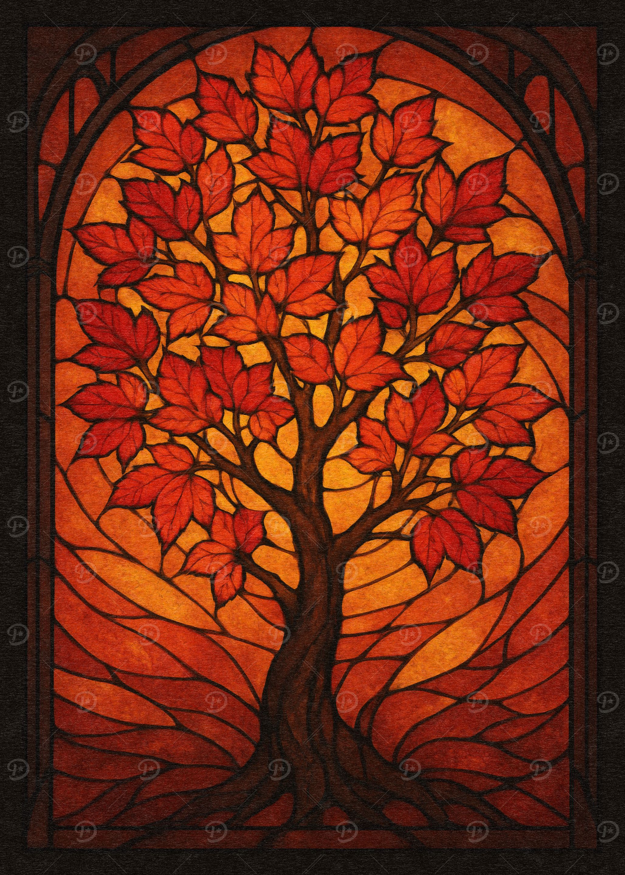 'Autumn Tree Stained Glass' Poster, picture, metal print, paint by ...