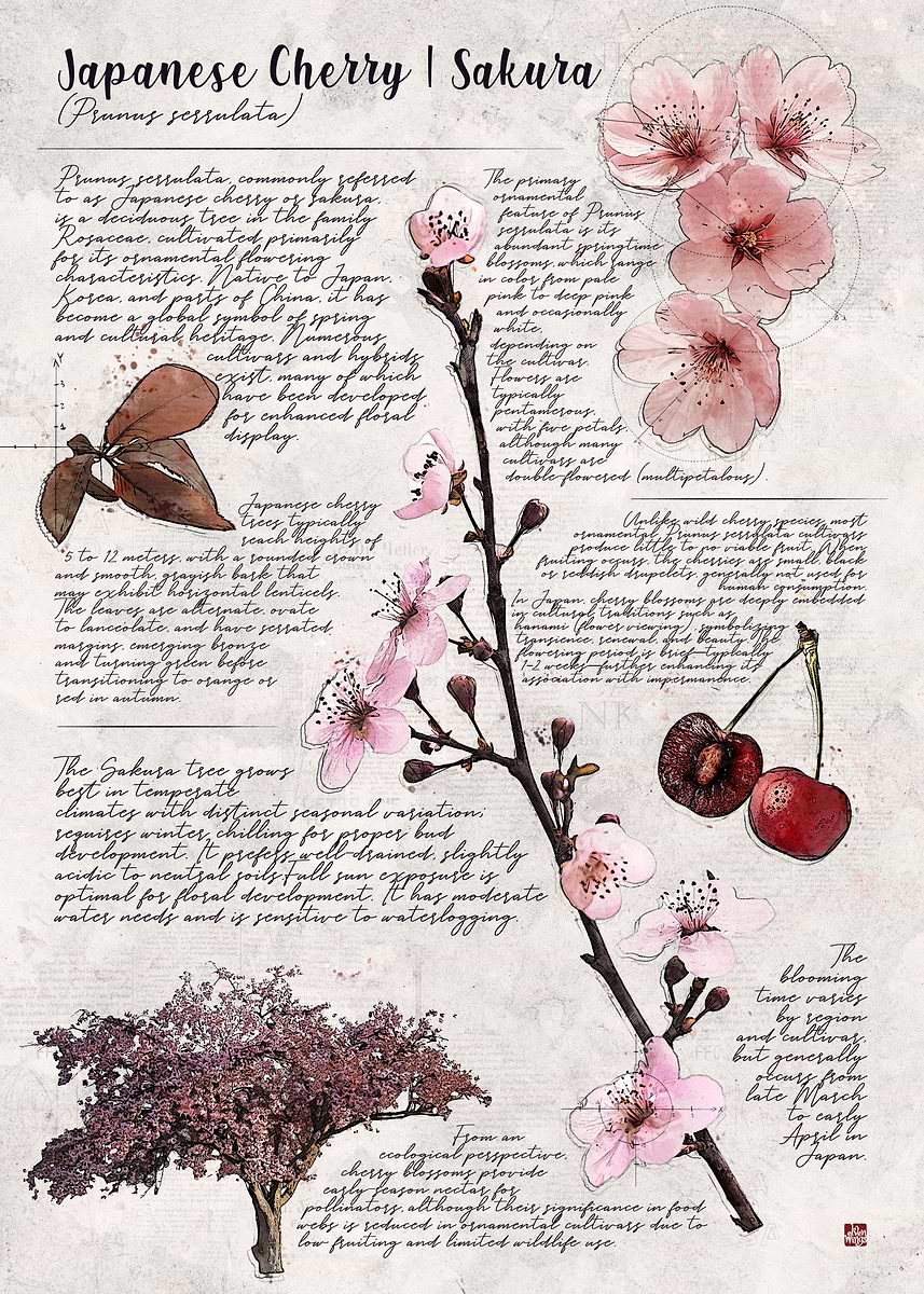 'Japanese Cherry Blossom Illustration' Poster, picture, metal print ...