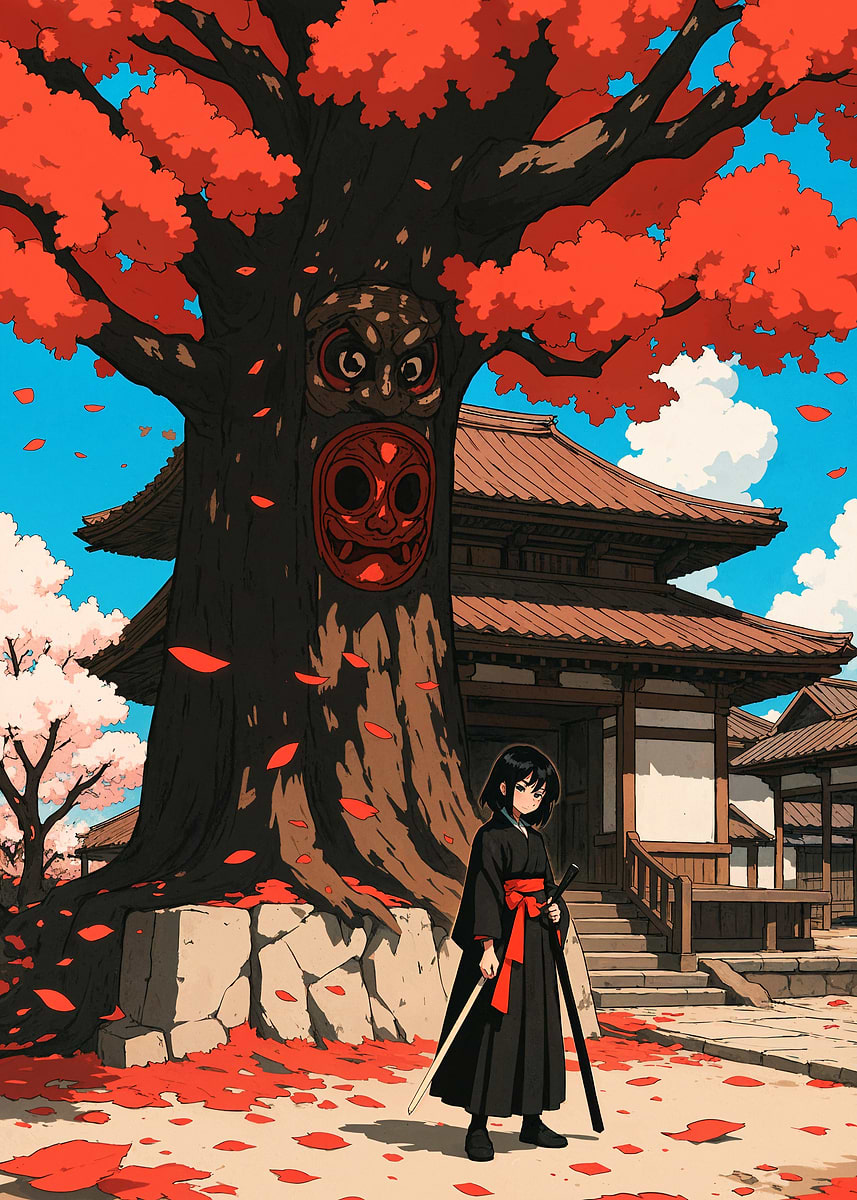 'Samurai Girl Under Cherry Tree' Poster, picture, metal print, paint by ...
