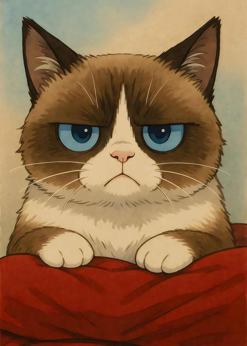 'Anime Grumpy Cat' Poster, picture, metal print, paint by BPD | Displate
