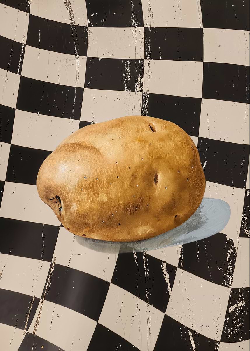 'Potato on Checkerboard Kitchen' Poster, picture, metal print, paint by ...