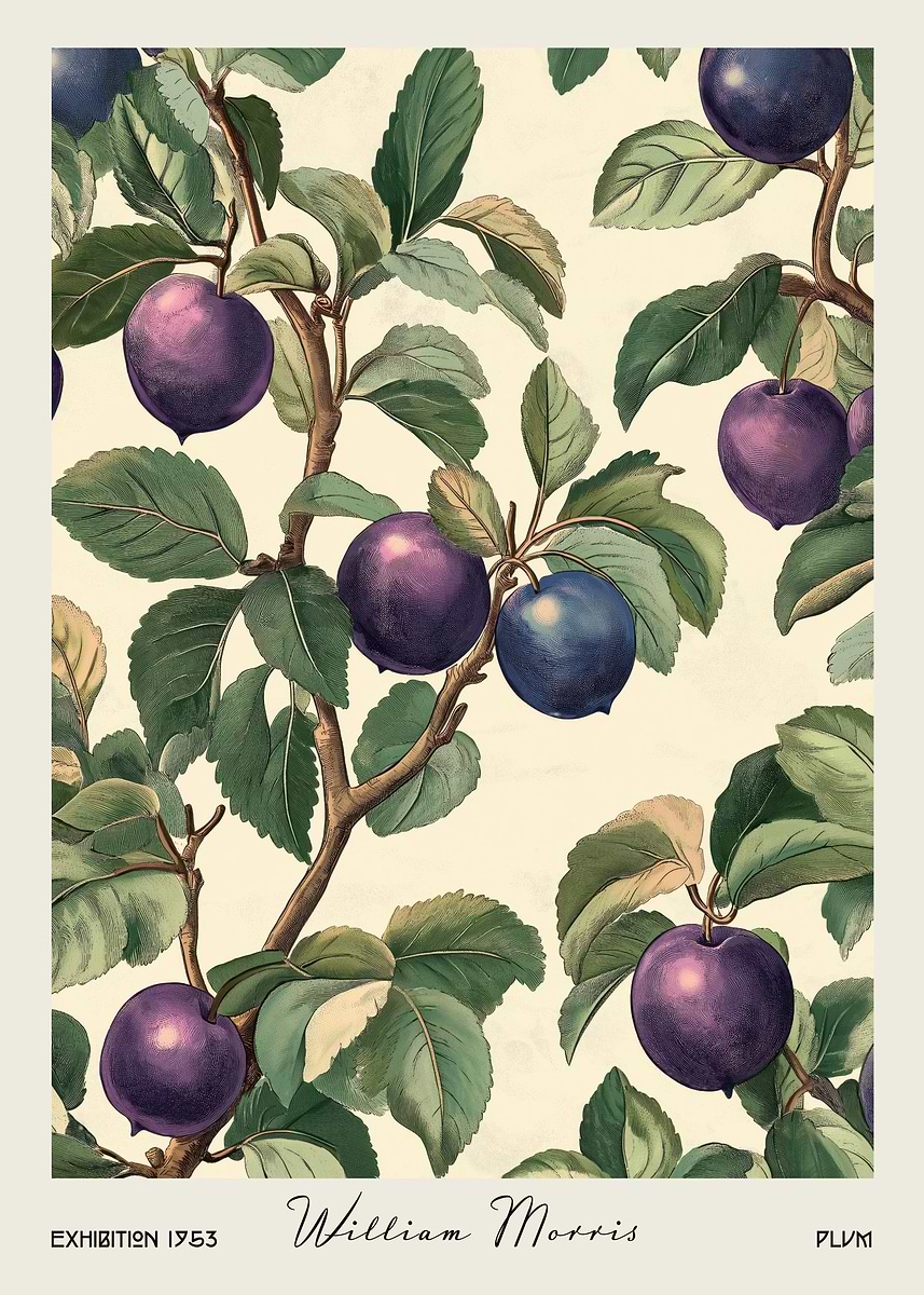 'William Morris Plum Botanical' Poster, picture, metal print, paint by ...