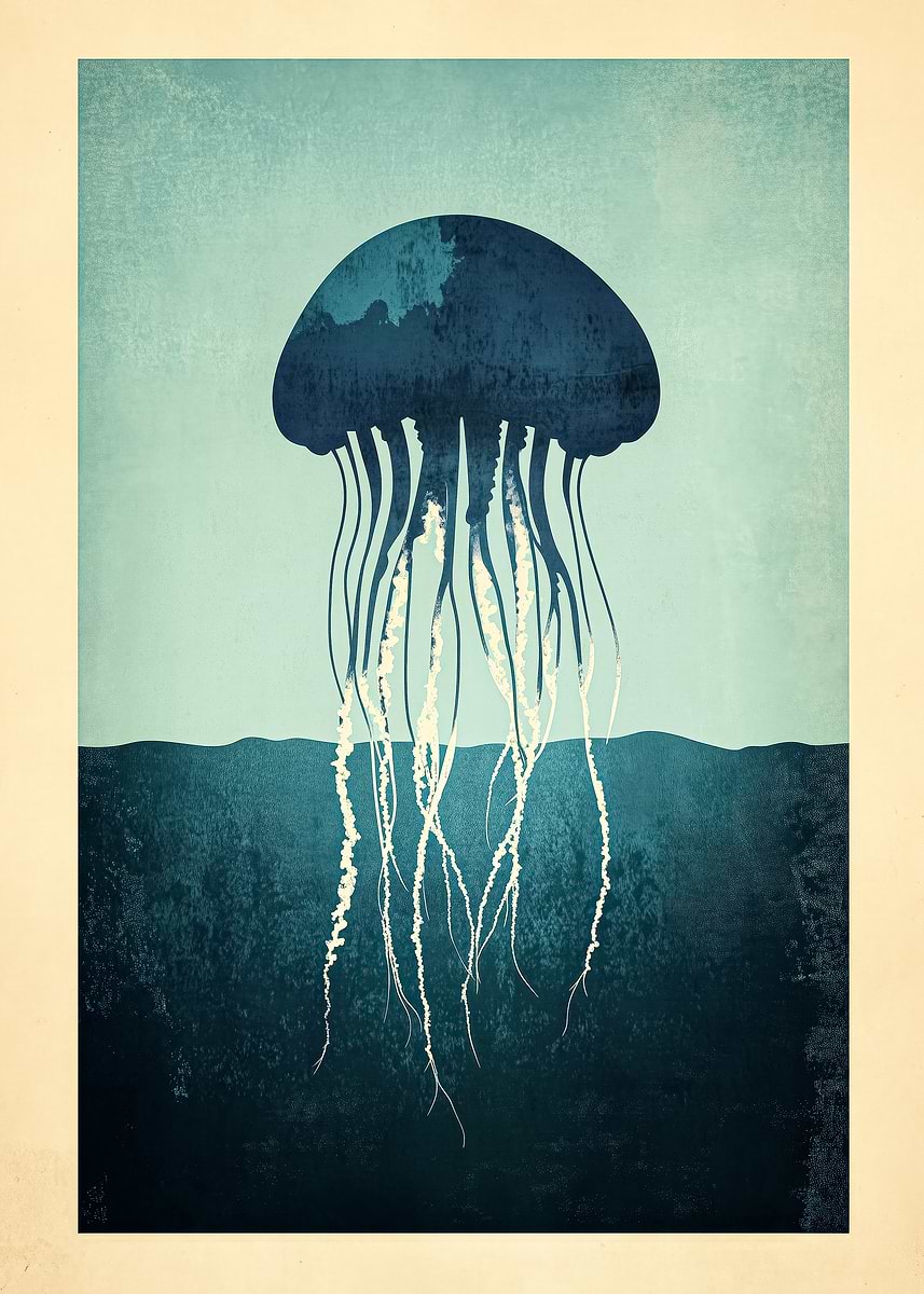 'Vintage Abstract Jellyfish' Poster, picture, metal print, paint by ...