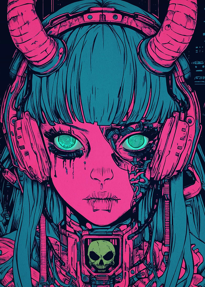 'Cyberpunk Demon Girl' Poster, picture, metal print, paint by ...
