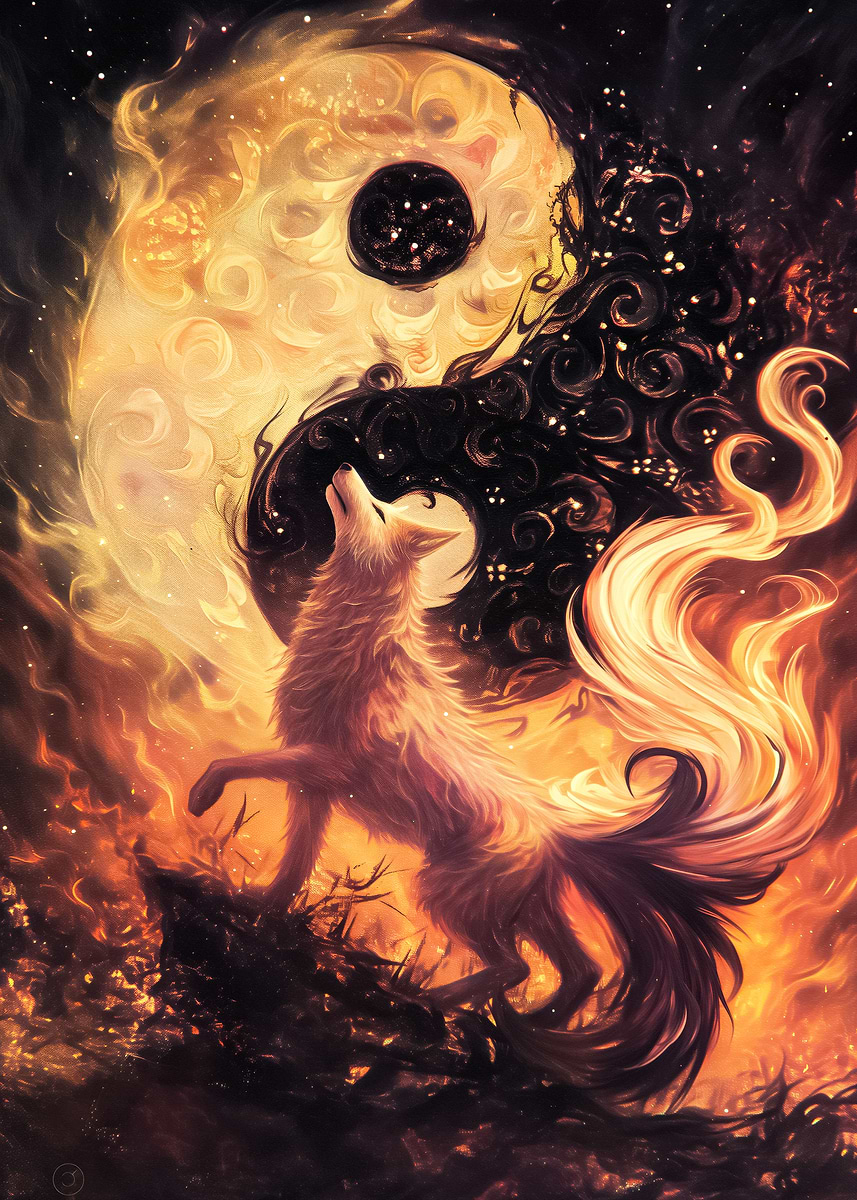 'The Fox and the Yin Yang' Poster, picture, metal print, paint by ...