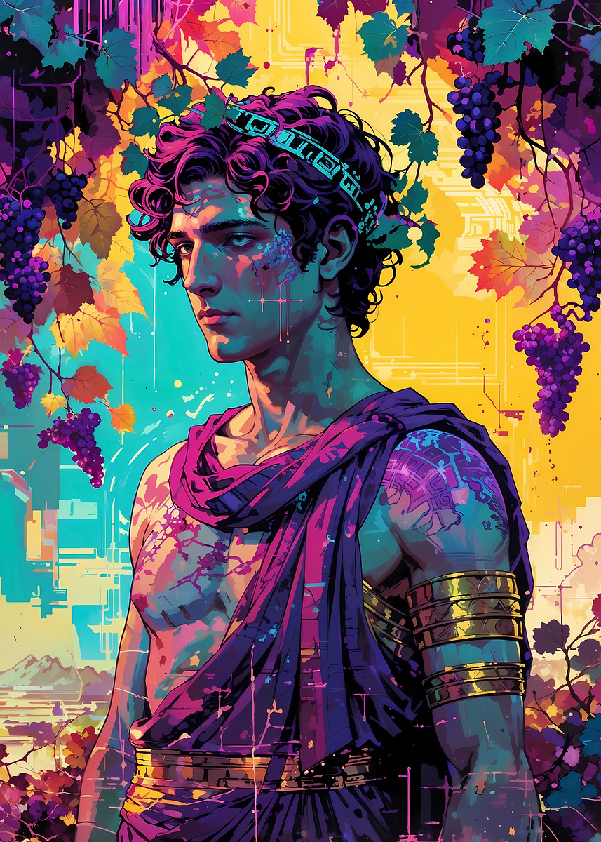 'Divine Revelry: Dionysus Neon Dreams' Poster, picture, metal print ...