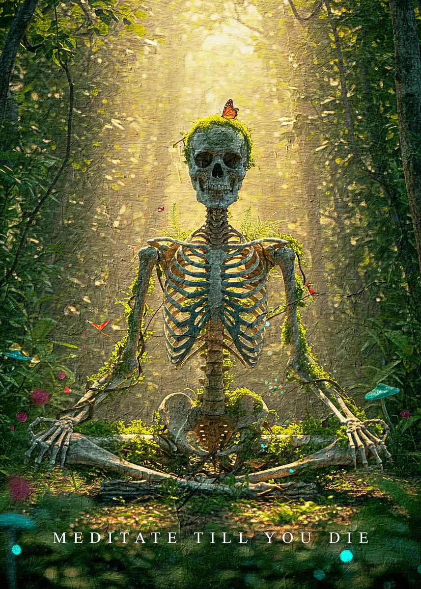 'Skeleton Meditating in Forest' Poster, picture, metal print, paint by ...